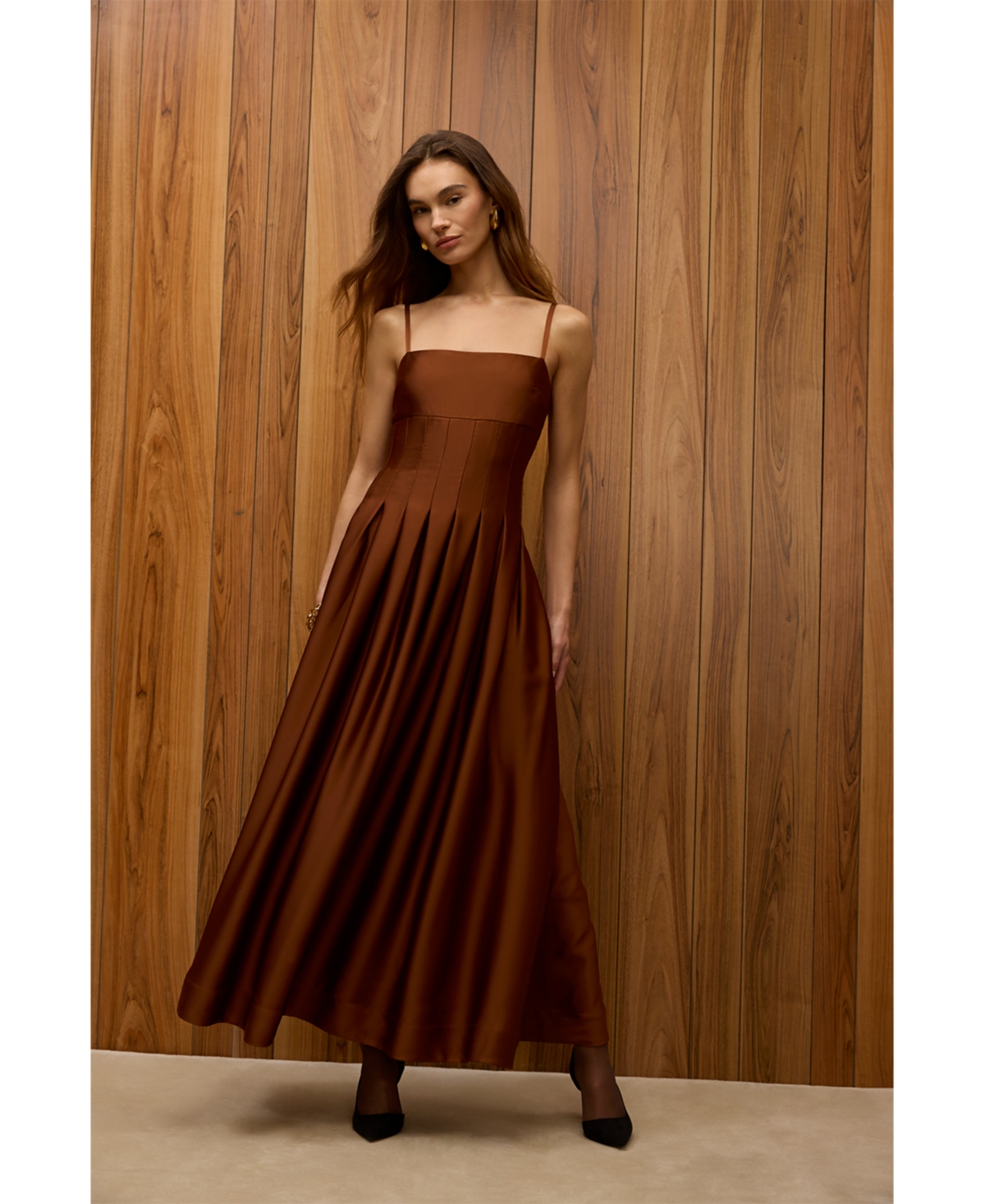 FRENCH CONNECTION French Connection Slinky Satin Pleated Maxi Dress